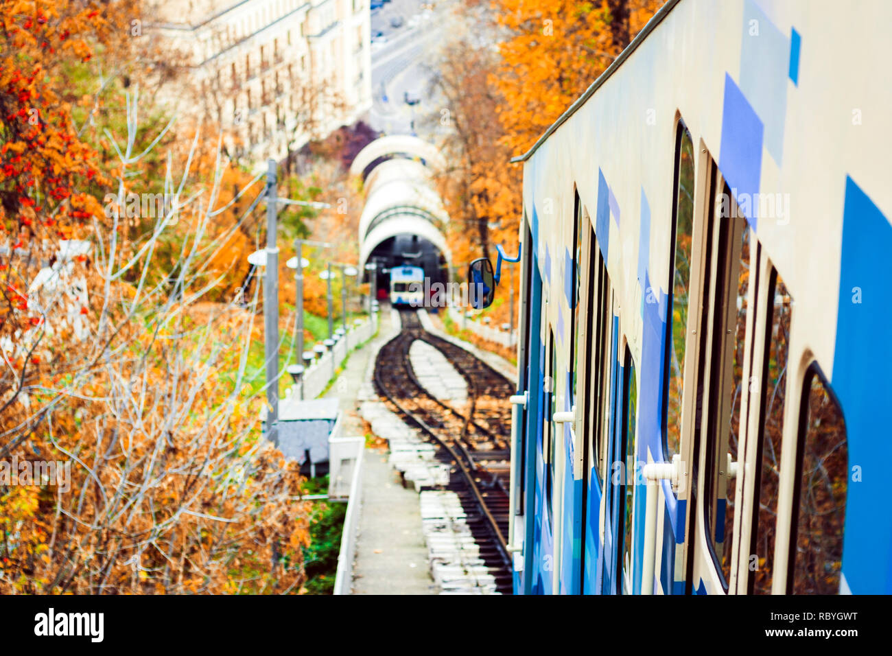 Urban funicular in Kiev, Ukraine – popular public transport Stock Photo ...