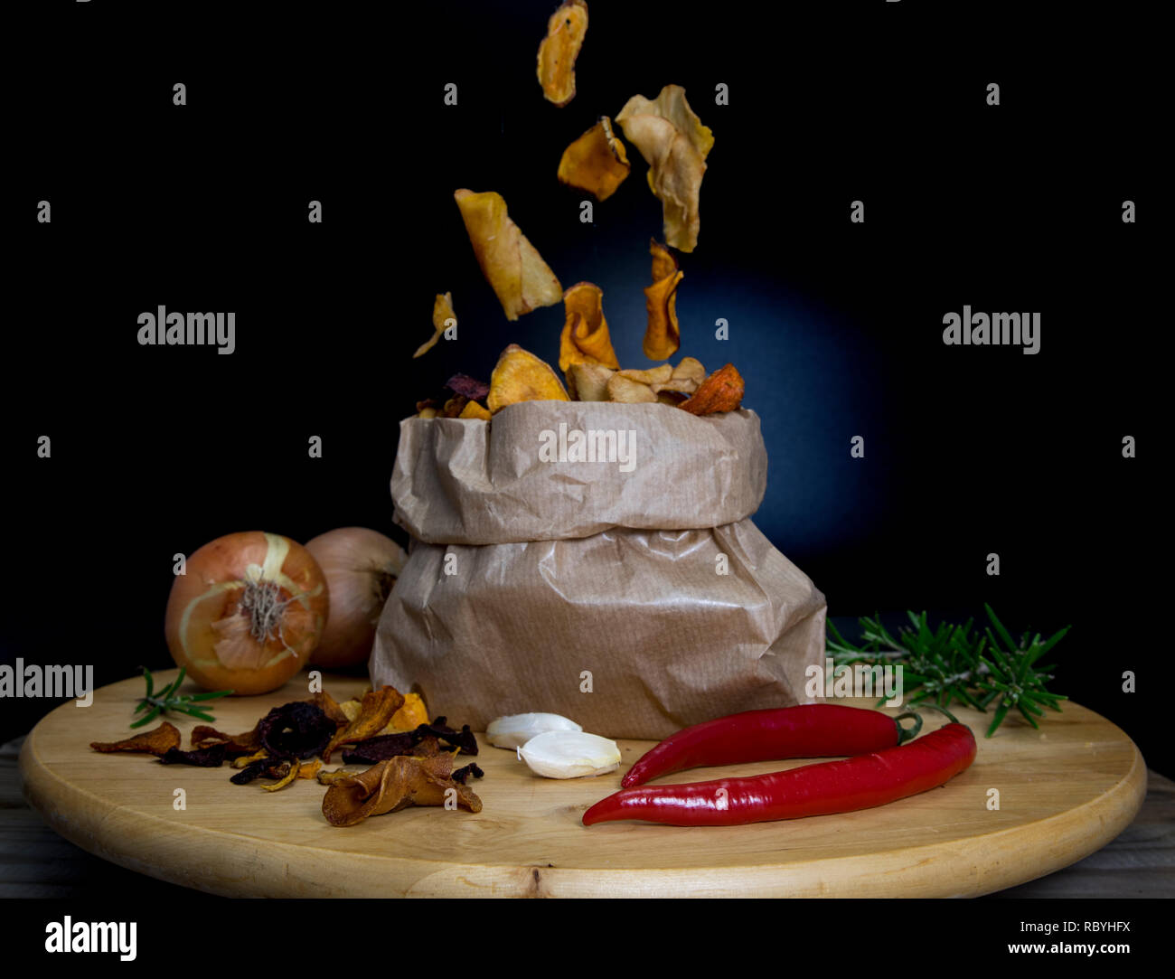 Potato chips falling hi-res stock photography and images - Alamy