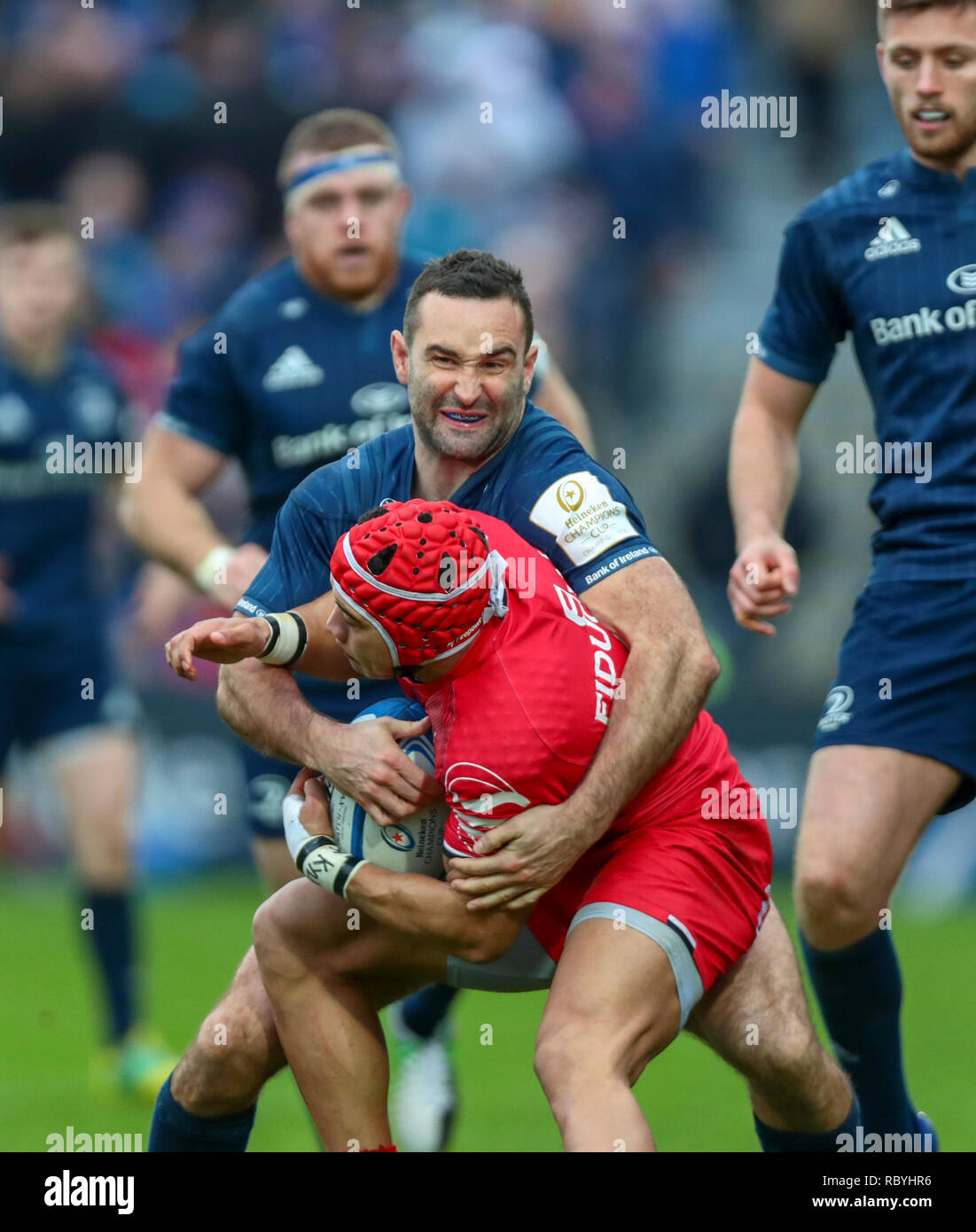 Leinster's Dave Kearney tackles Toulouse's Cheslin Kolbe during the ...