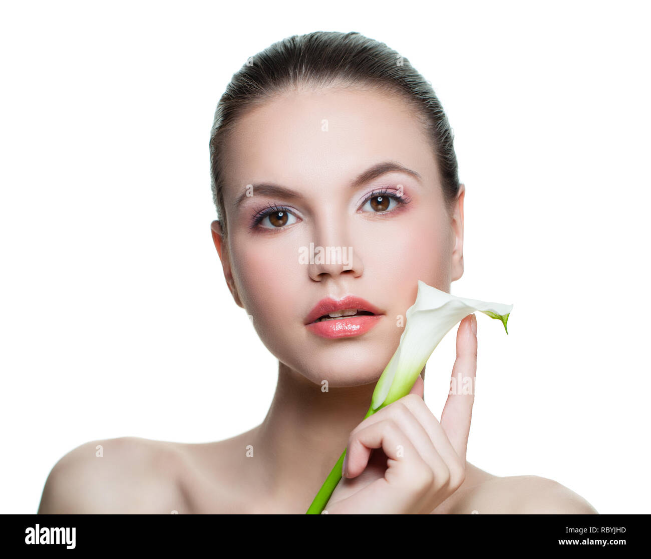 Young healthy woman spa model portrait. Beautiful female face isolated ...