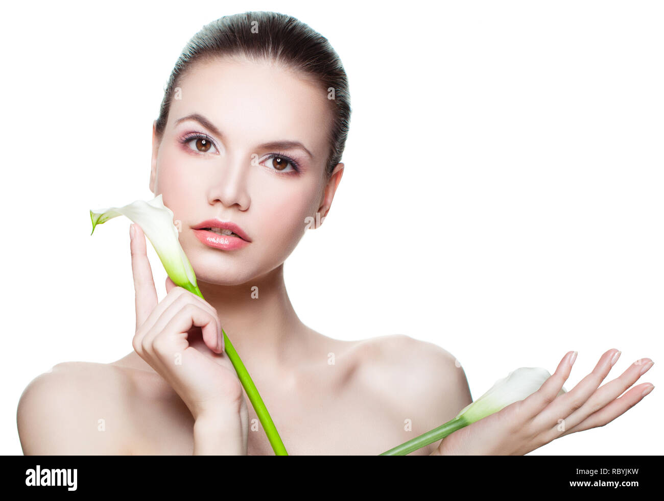 Young beautiful woman spa model isolated on white background. Beautiful ...