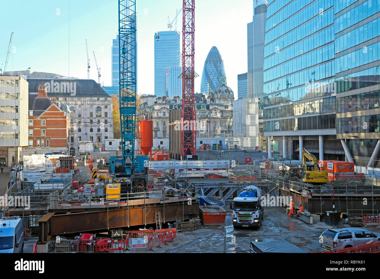 21 Moorfields construction site view from Moor Lane over new Moorgate ...