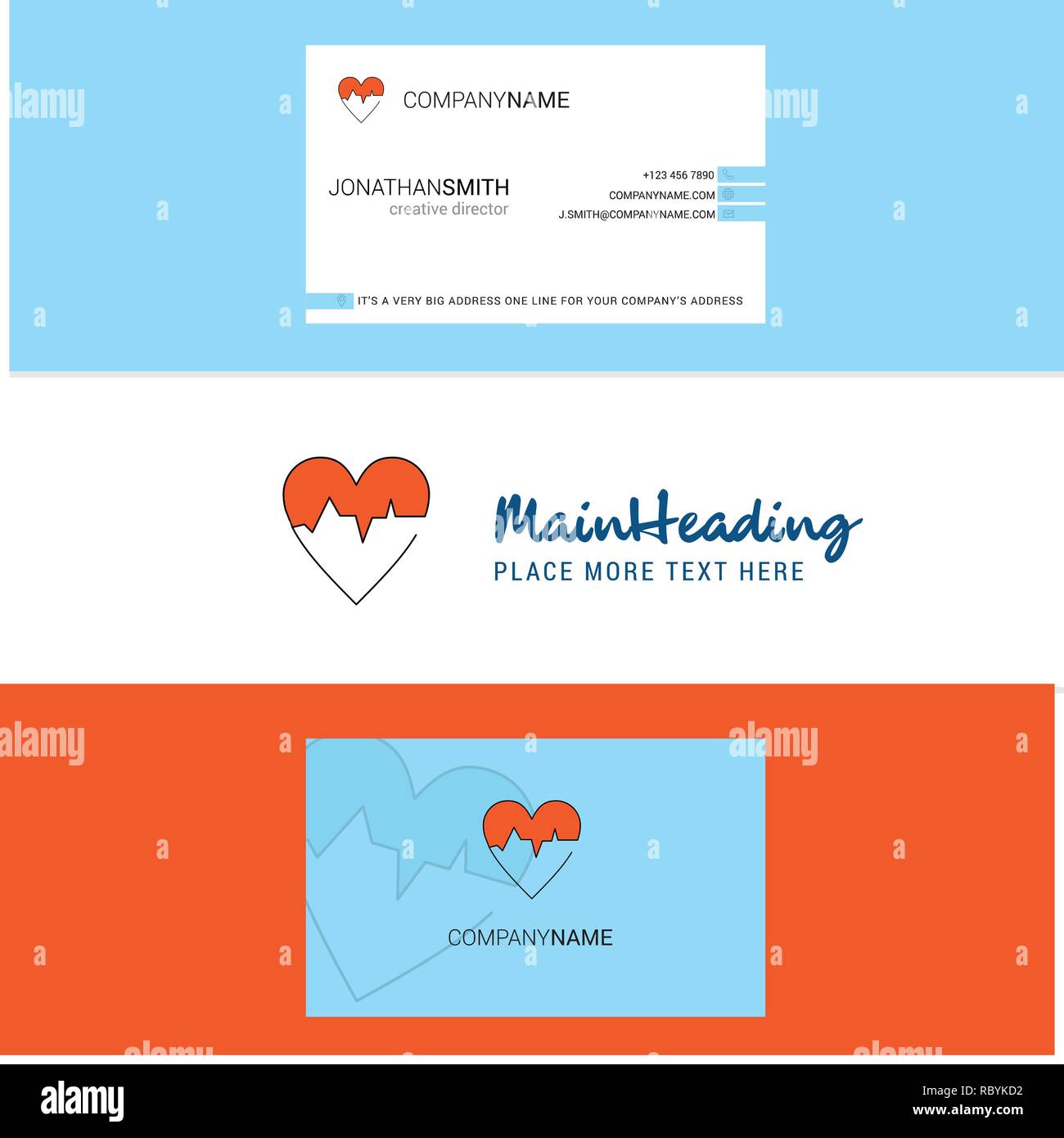 Beautiful Heart ECG Logo and business card. vertical Design Vector ...
