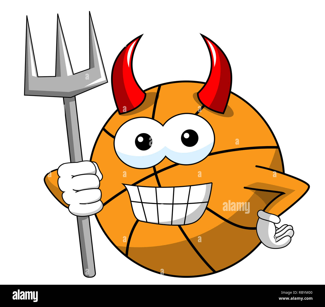 basketball ball cartoon funny character devil trident horns isolated on ...