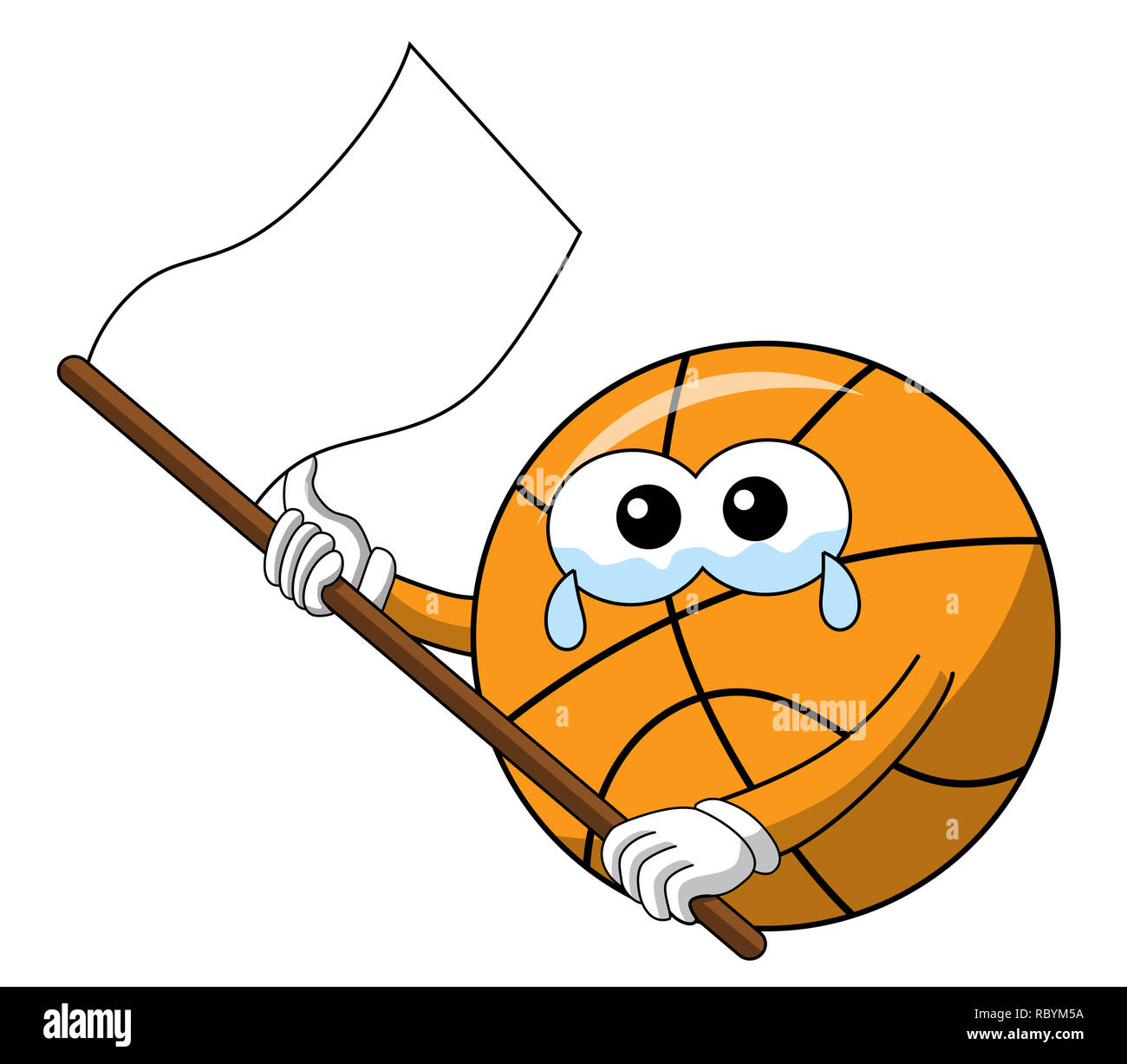 basketball ball cartoon funny character crying white flag waving sad ...
