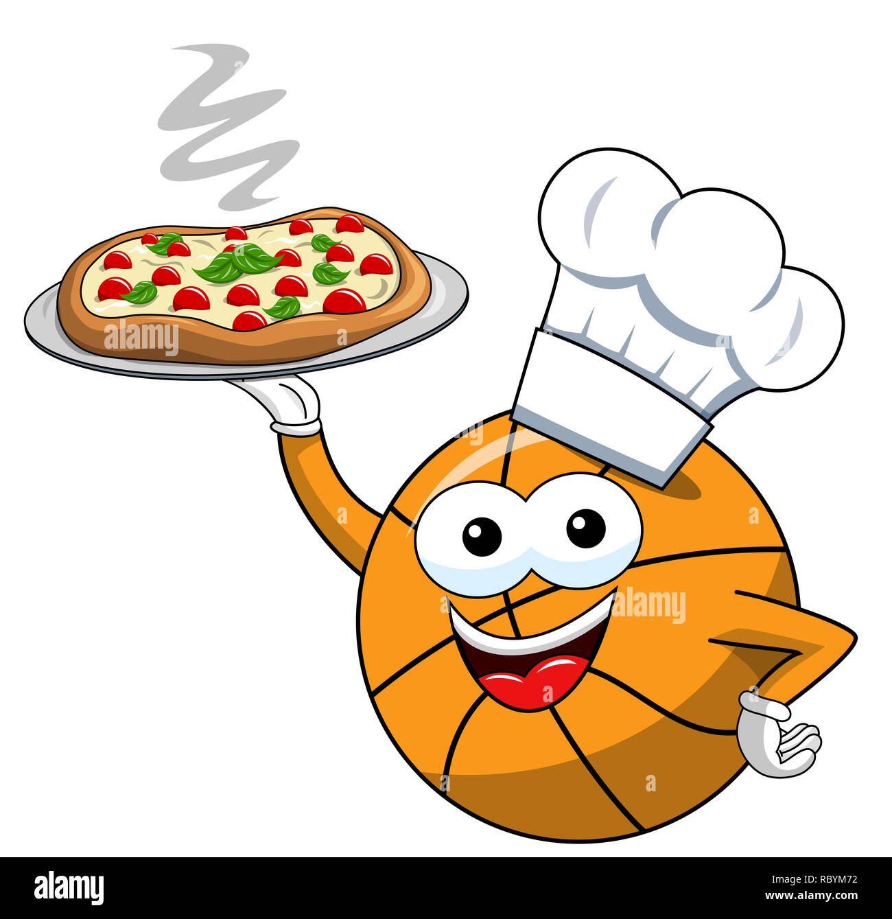 basketball ball cartoon funny character pizza cook serving isolated on ...