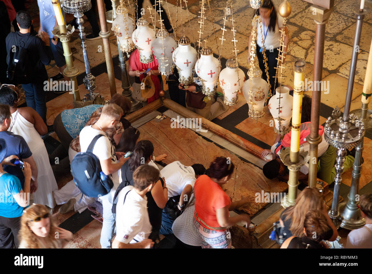 Stone of Anointing in Holy Sepulchre in Jerusalem , Israel Stock Photo ...