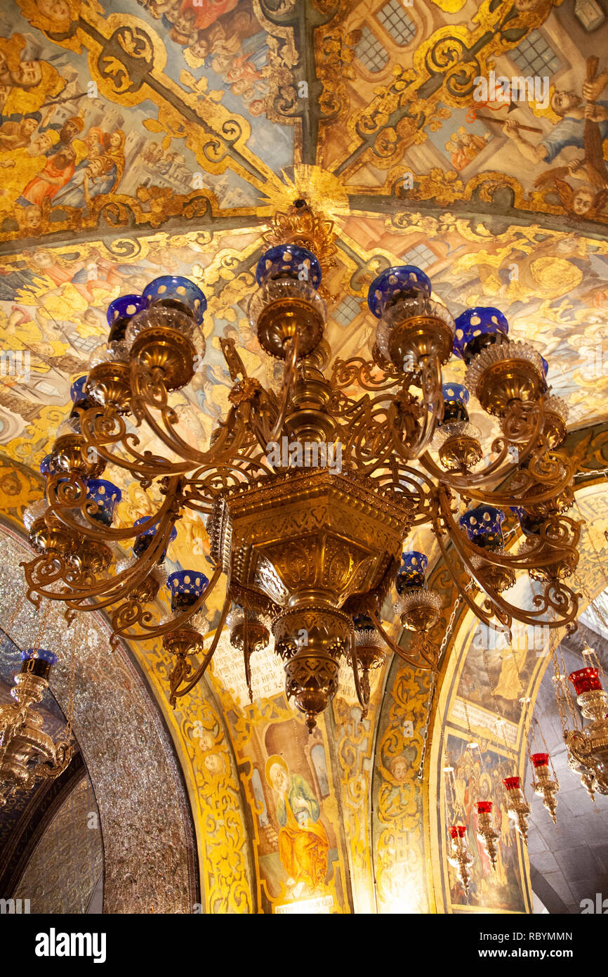 Decor at Altar of Crucifixtion in Holy Sepulchre in Jerusalem, Israel ...