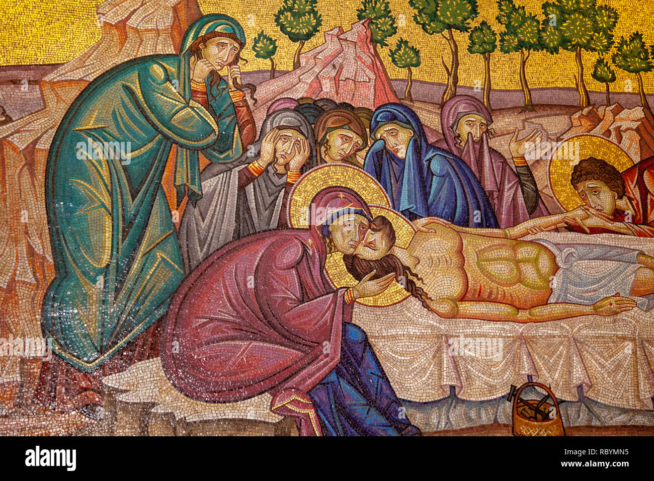 Mosaic Mural behind Stone of Anointing in Holy Sepulchre in Jerusalem ...