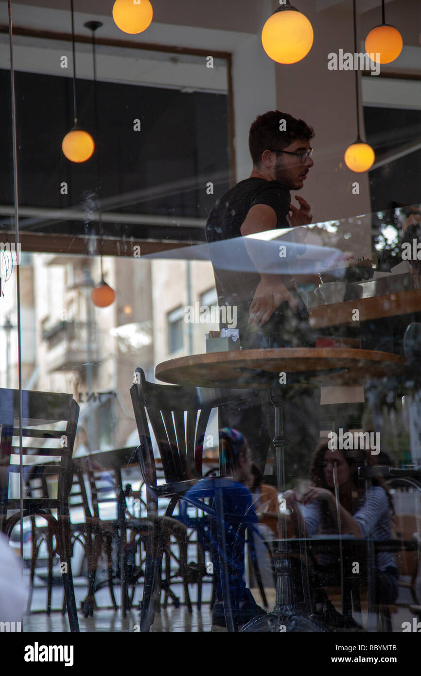 Jerusalem Town Cafe Culture Glass Reflection Stock Photo - Alamy