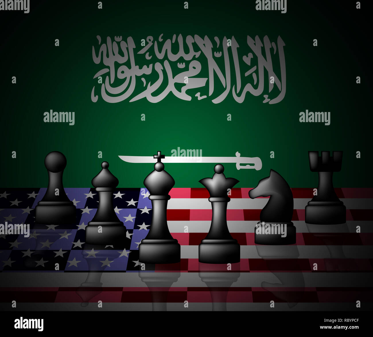Us Saudi Arabia Flags And Relationship Or Conflict. Political Unity ...