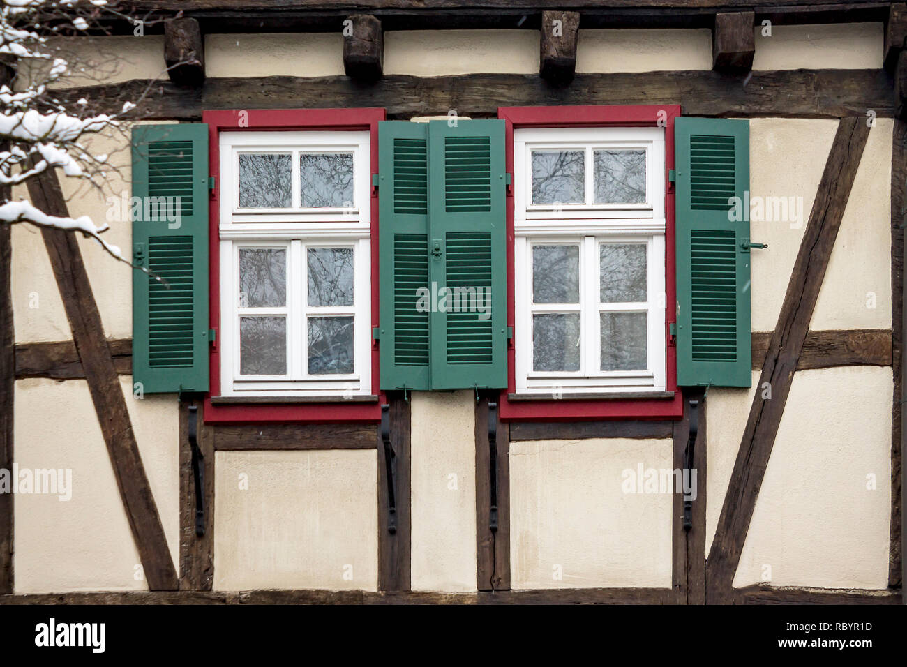 Old ancient wooden window with blinds or shutters. Scenic original and ...