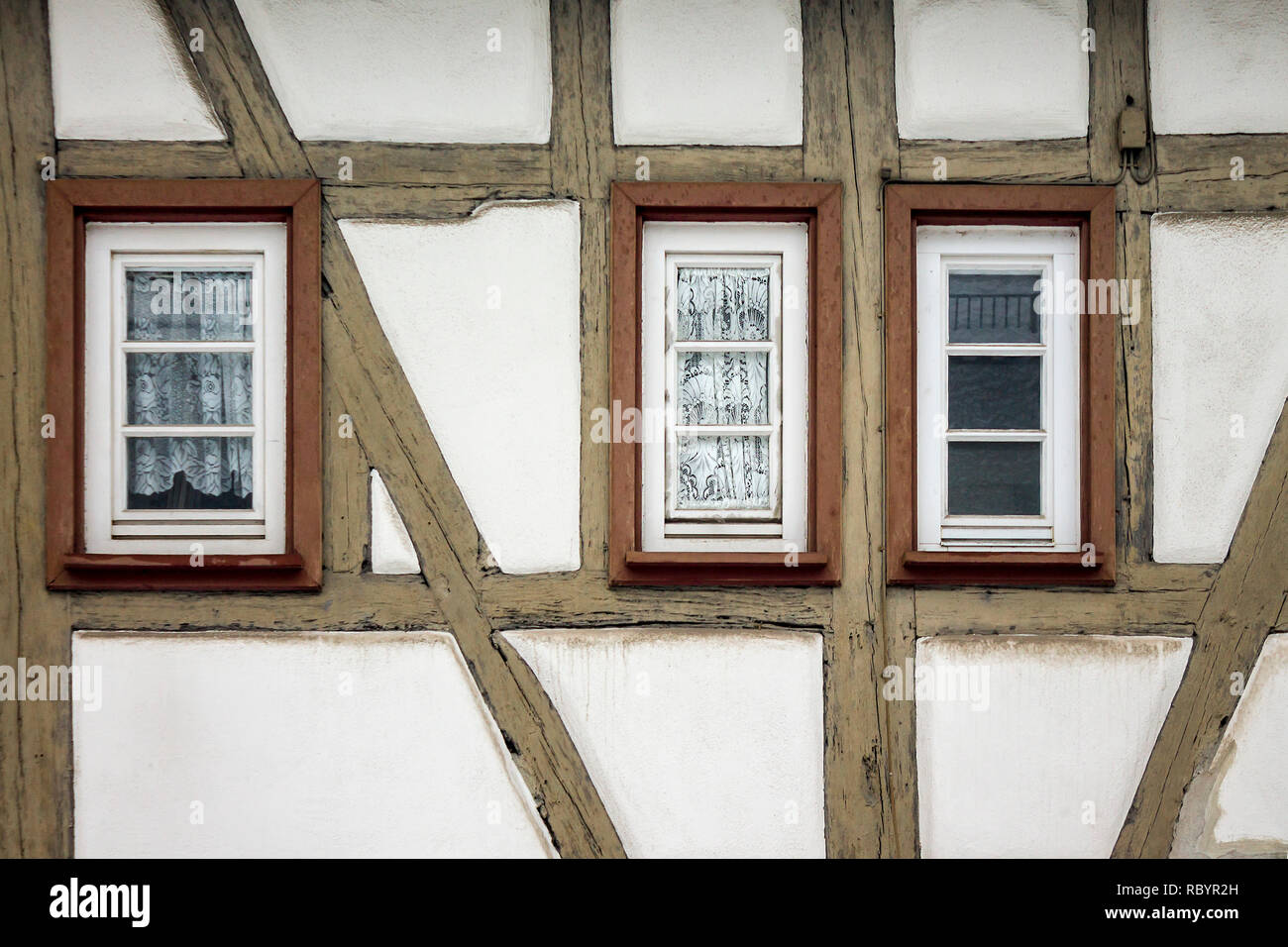 Old ancient wooden window with blinds or shutters. Scenic original and ...
