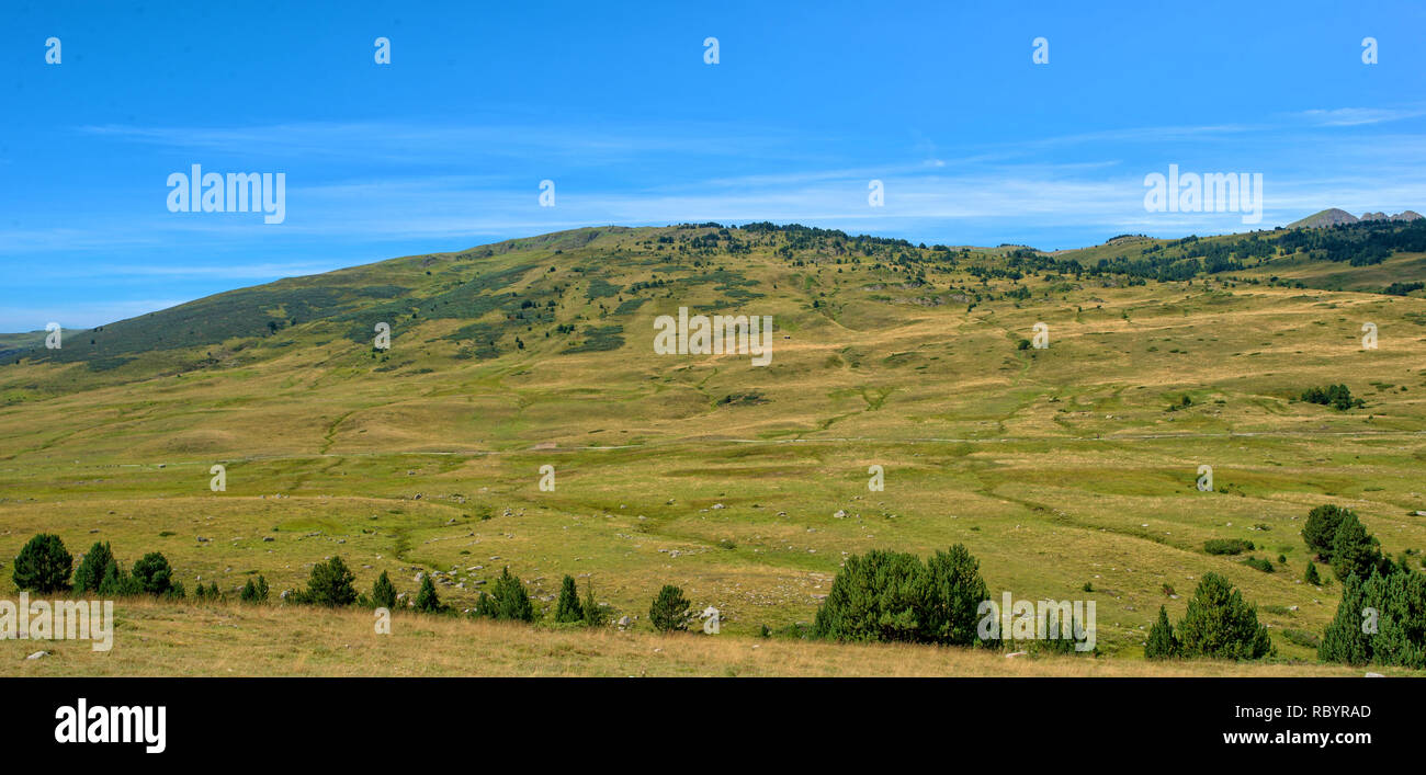 Mountains in the Pyrenees through the valley of Aran, Spain Stock Photo ...