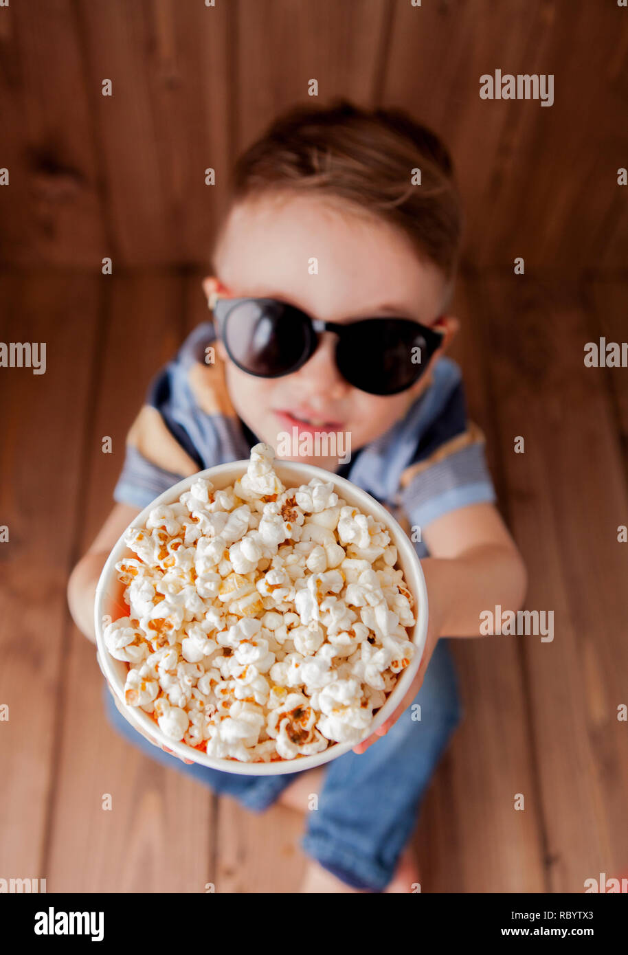 Little cute kid baby boy 2-3 years old , 3d imax cinema glasses holding ...