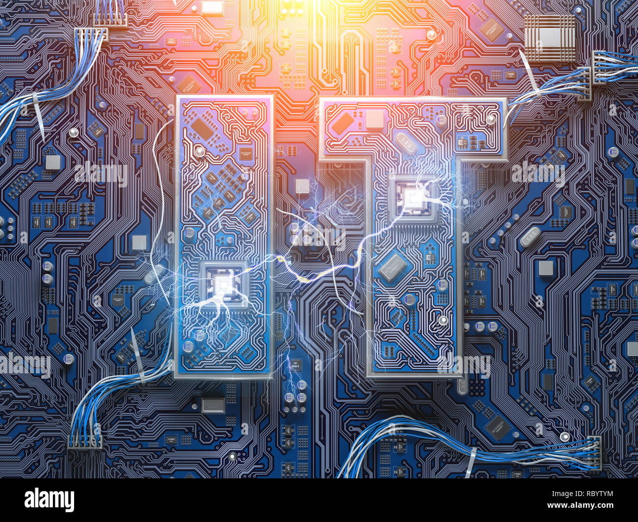 Information Technology IT text in form of computer chips with CPU. 3d ...