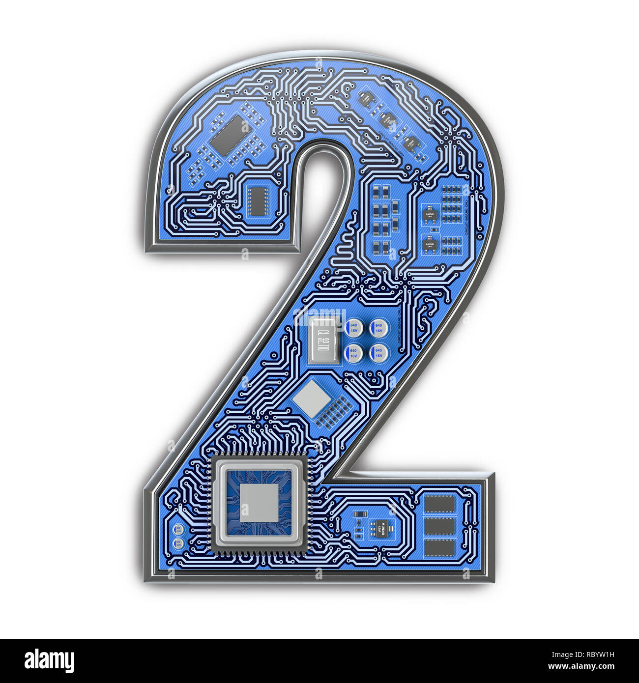 Number 2 two, Alphabet in circuit board style. Digital hi-tech letter ...