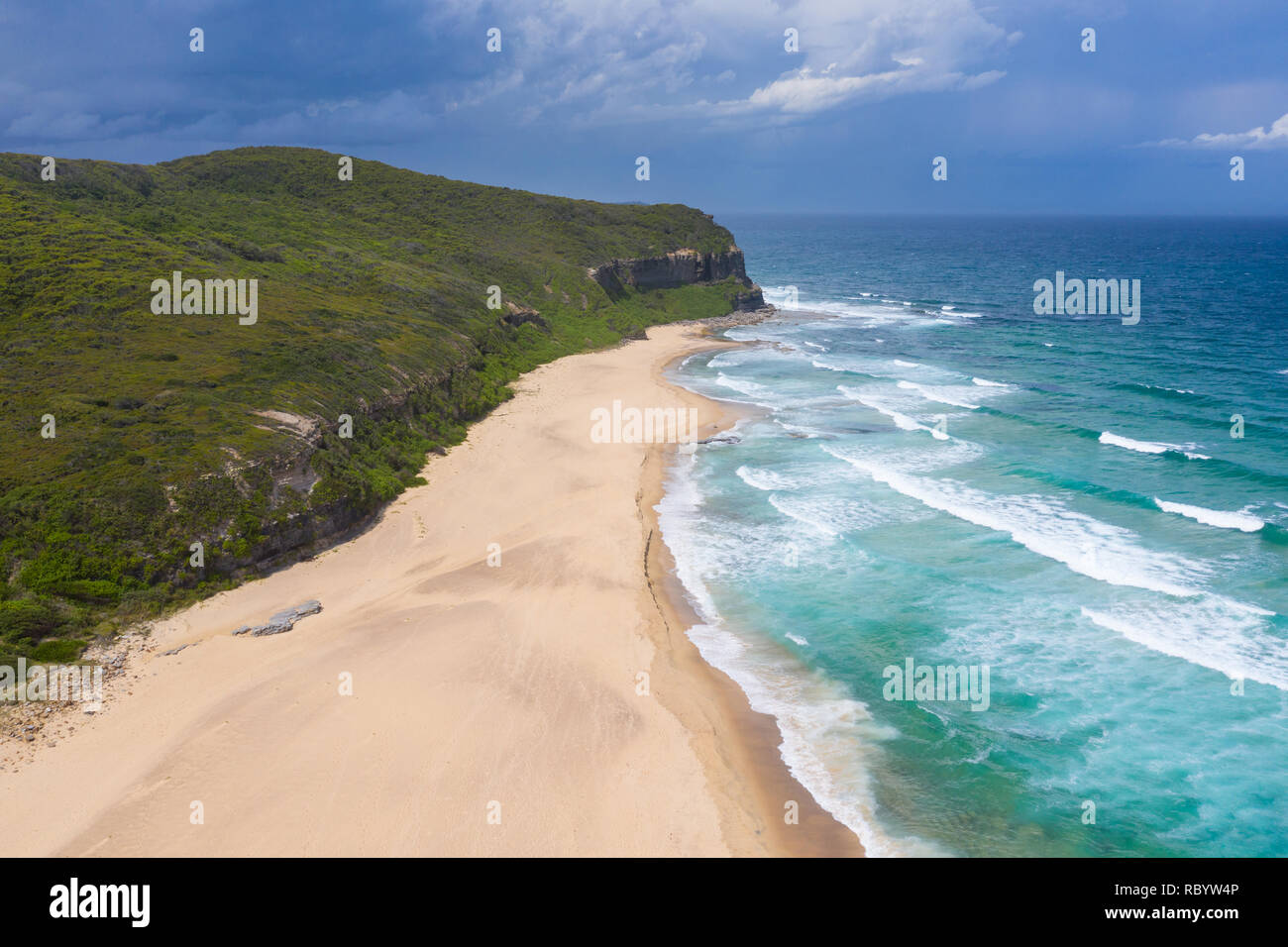An aerial view of Dudley Beach - just south of Newcastle, storm clouds ...