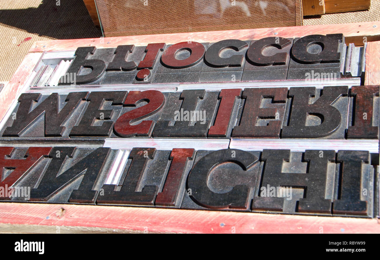 Print with mobile typographical characters Stock Photo - Alamy