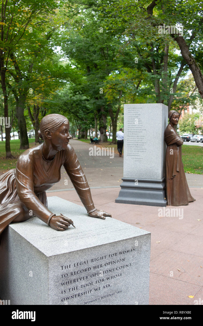 The Lucy Stone statue with Abigail Adams in the background in Meredith ...