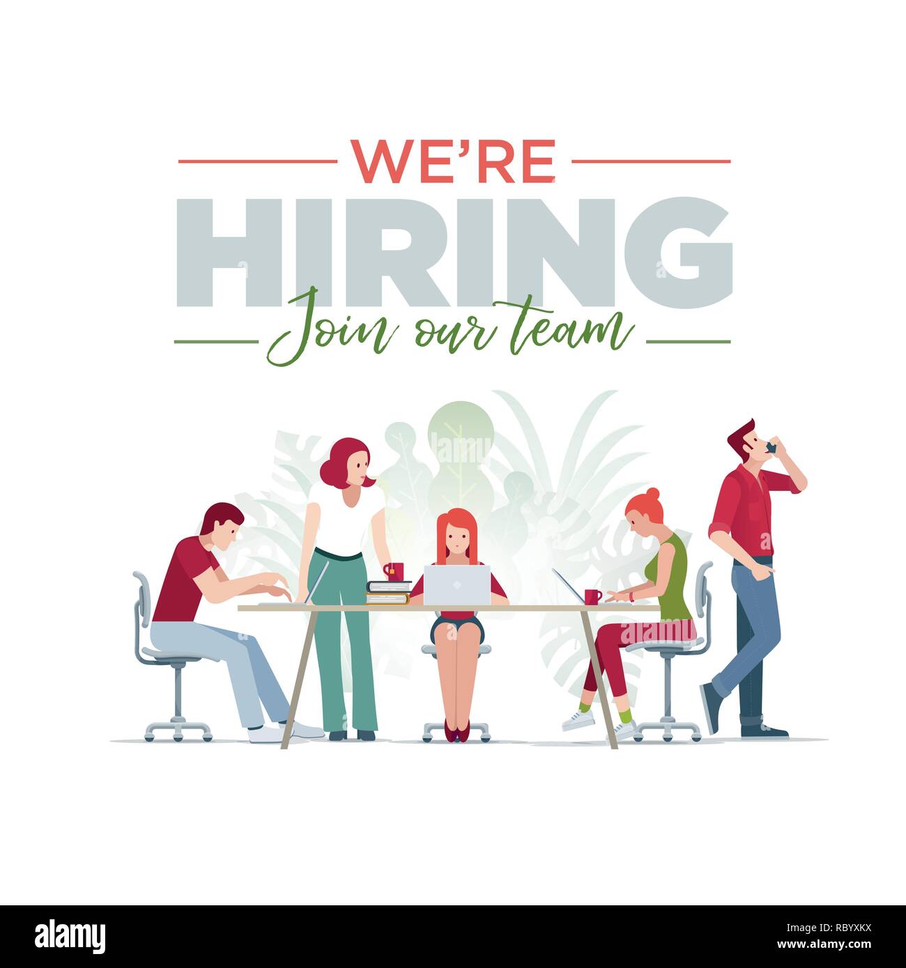 We are hiring, Join our team. Hiring and recruitment concept illustration and design. Casual ...