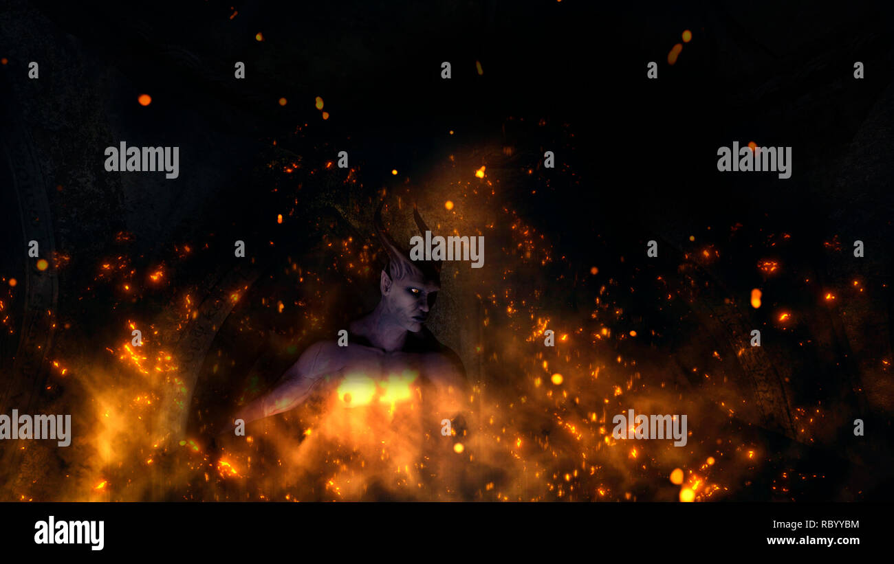 Fallen angel satan in a crypt at fire - 3d rendering Stock Photo - Alamy