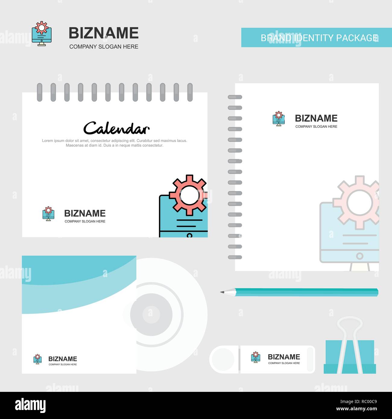 Computer setting Logo, Calendar Template, CD Cover, Diary and USB Brand ...