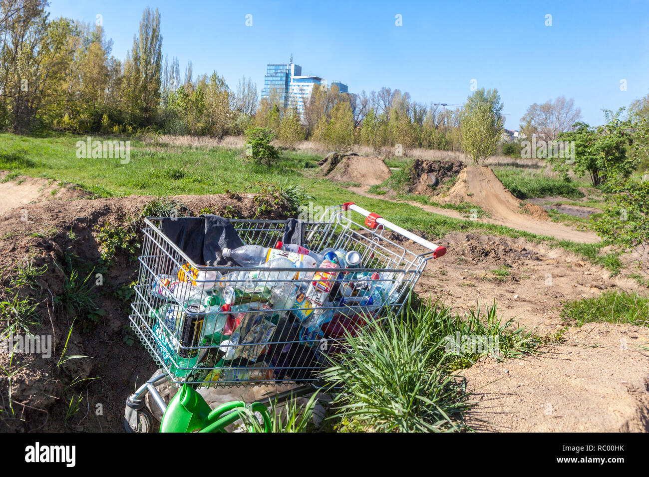 Abandoned shopping cart with waste, Rohan Island, Karlin Prague Stock ...