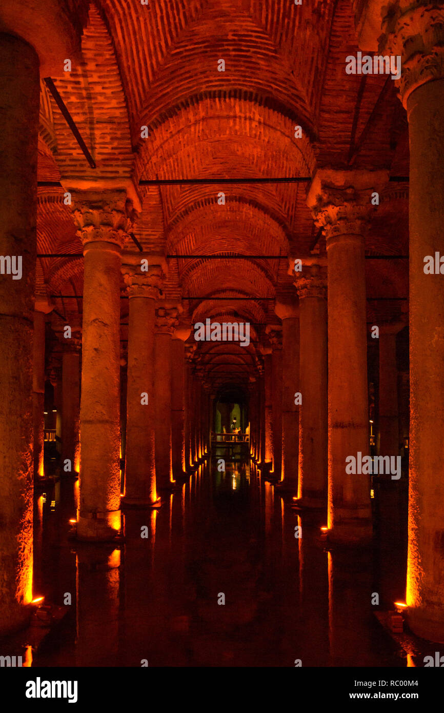 Basilica Cistern indoors shot, also known as Yerebatan Sarayi (meaning ...