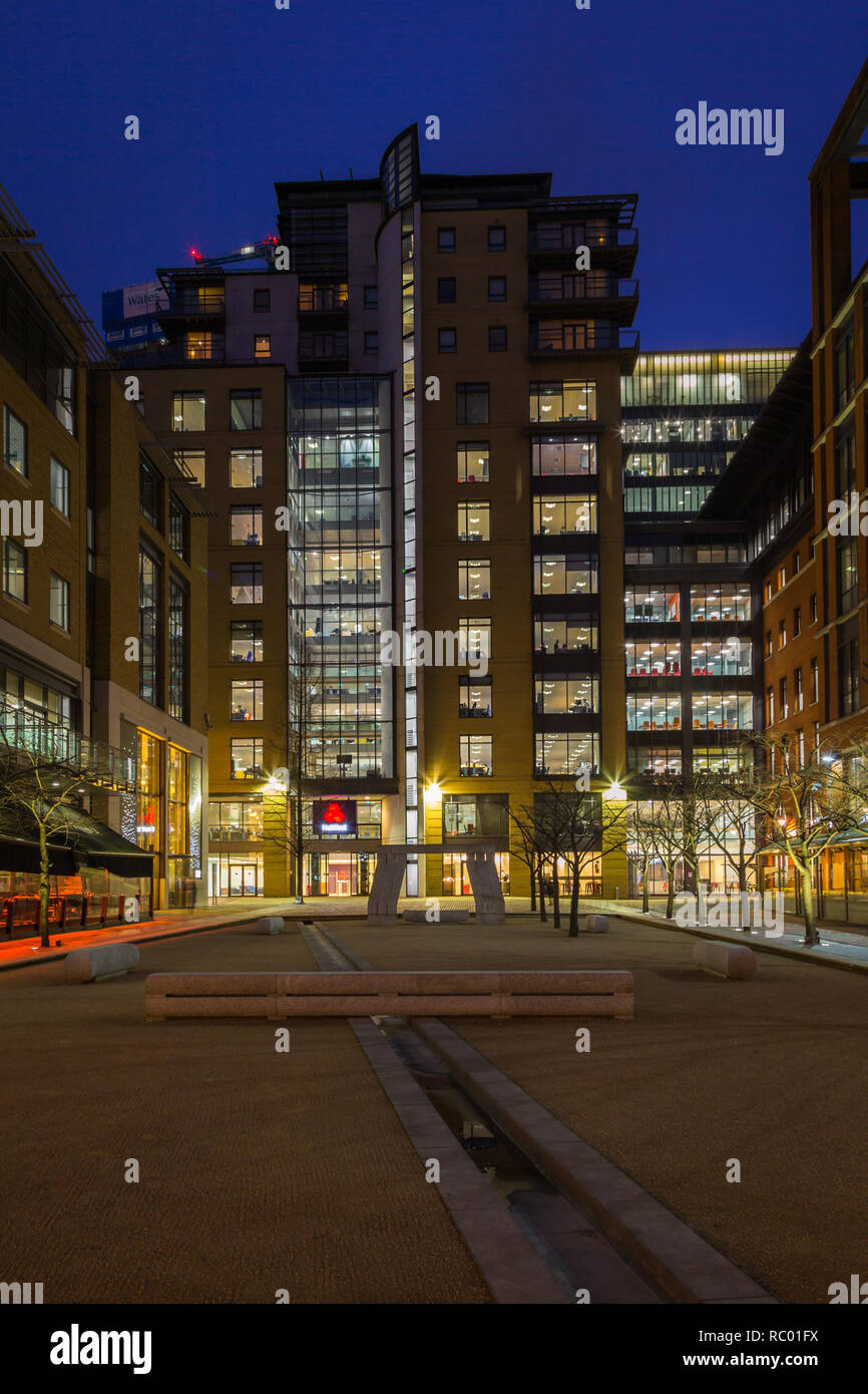 Oozells Square, Birmingham city centre at night, UK Stock Photo - Alamy