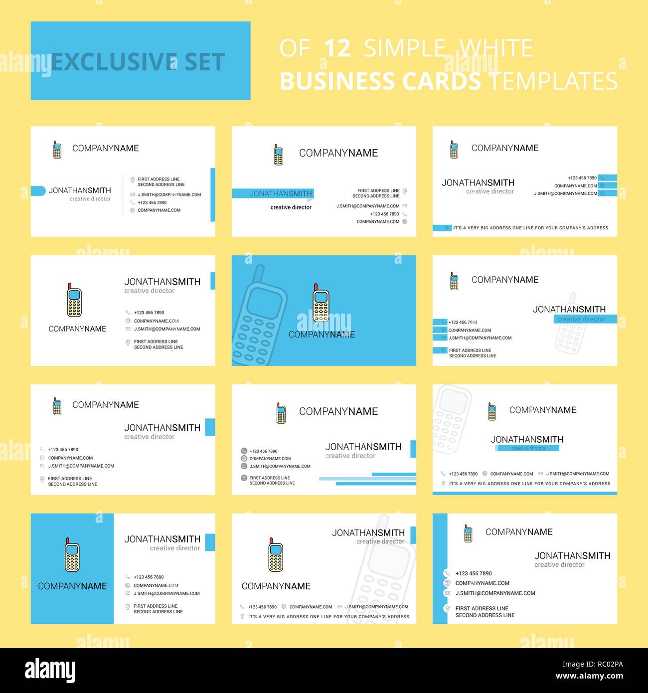 Set of 12 Mobile phone Creative Busienss Card Template. Editable ...