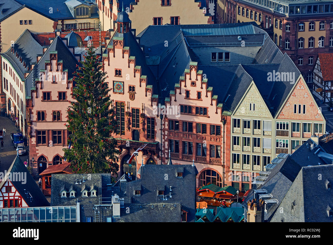 Aerial view of traditional architecture with Christmas tree in the ...