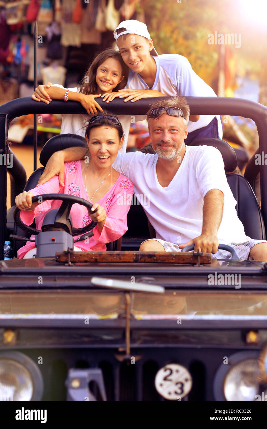Portrait of happy big happy family in car Stock Photo - Alamy