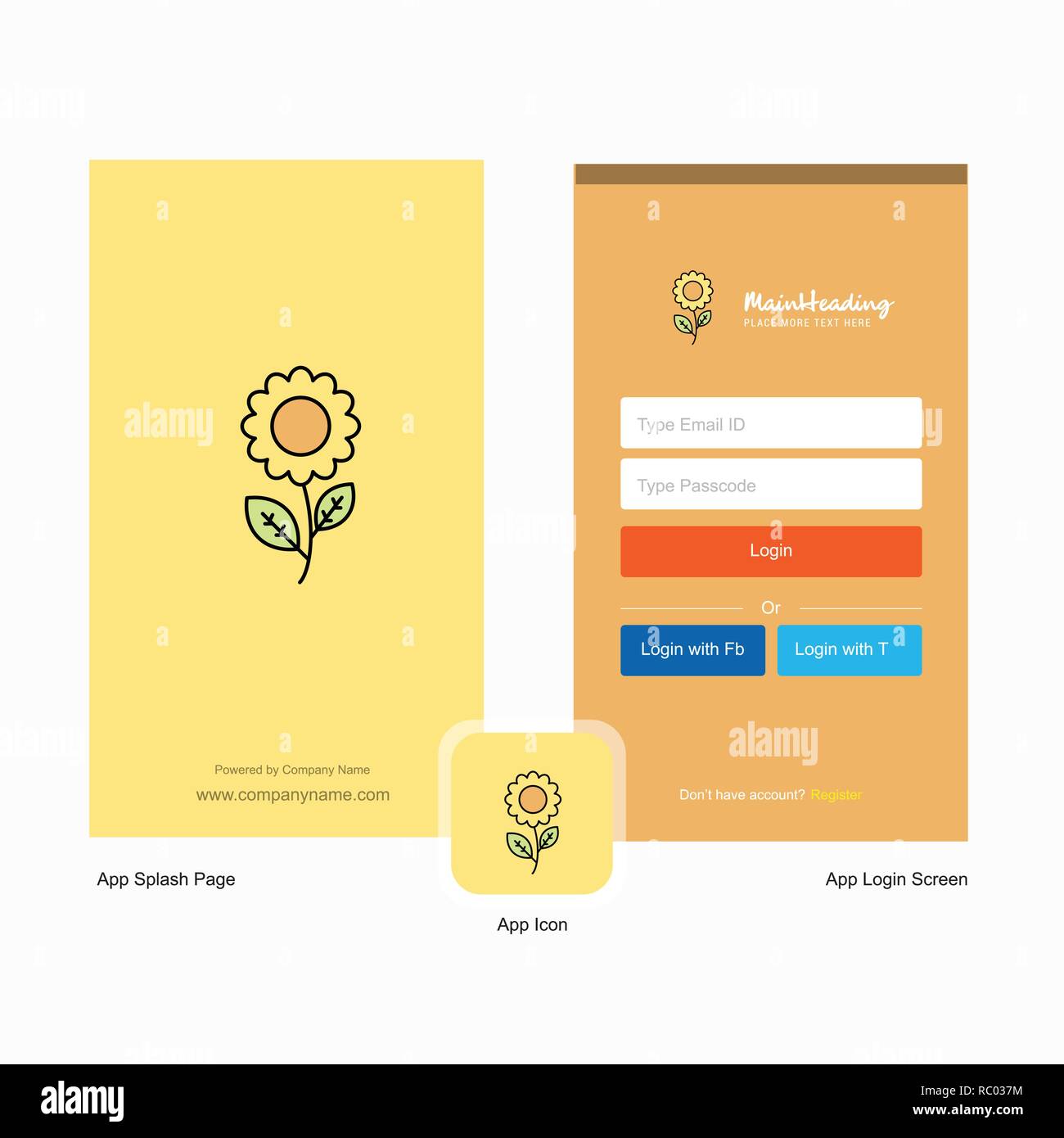 Company Flower Splash Screen and Login Page design with Logo template ...