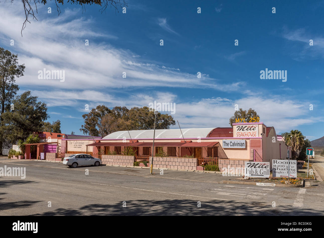CALVINIA, SOUTH AFRICA, AUGUST 30, 2018: A street scene, with a ...