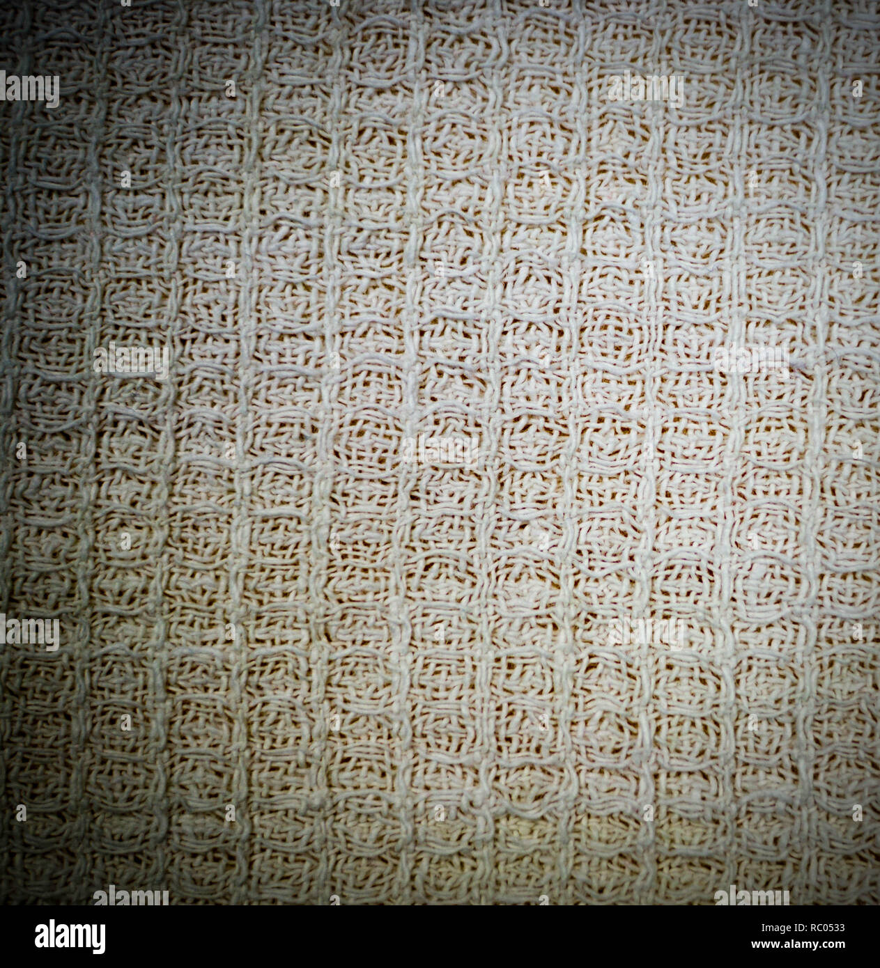 white cotton textile waffle fabric towel texture with vignette ...