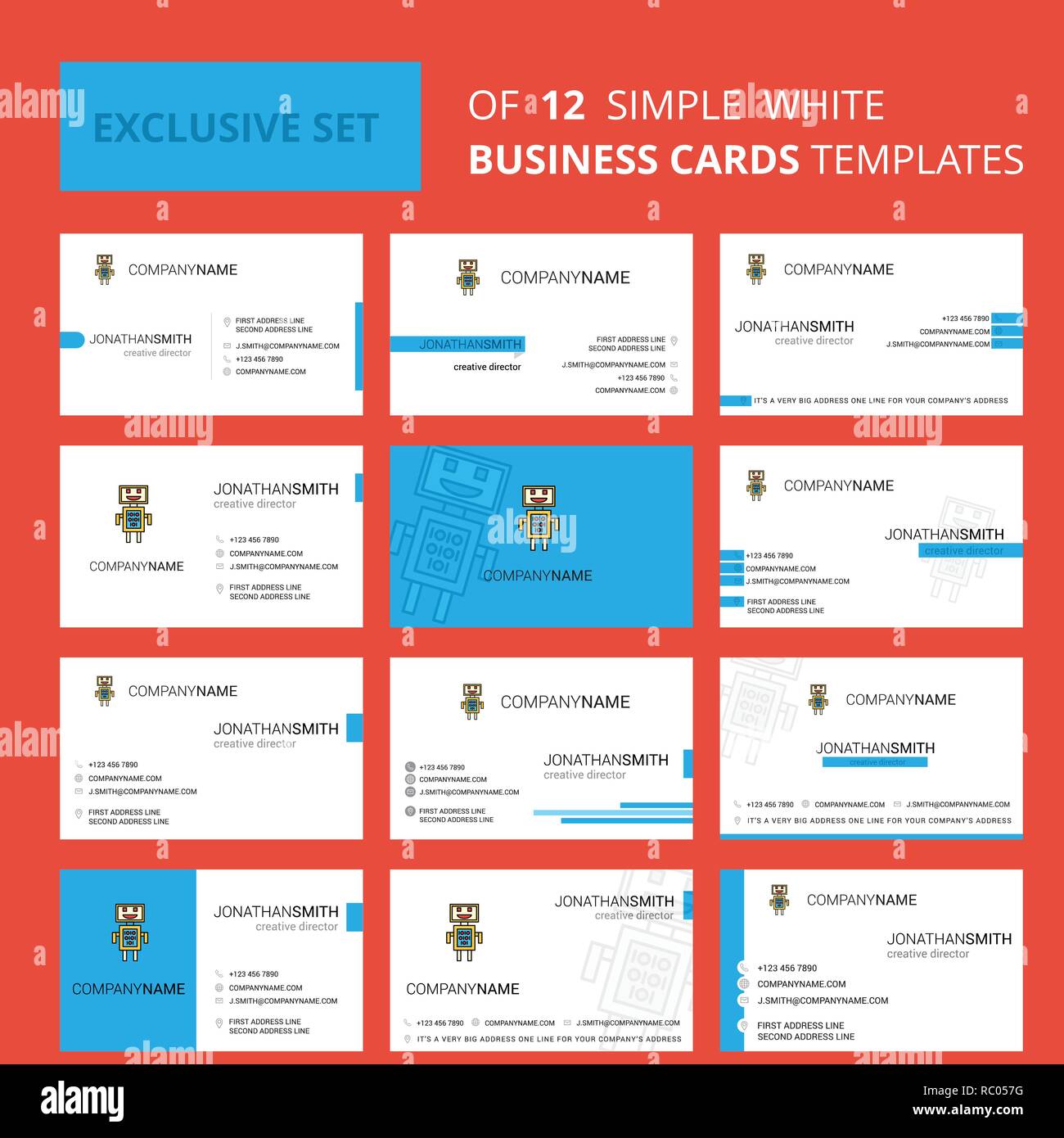 Set of 12 Robots Creative Busienss Card Template. Editable Creative ...