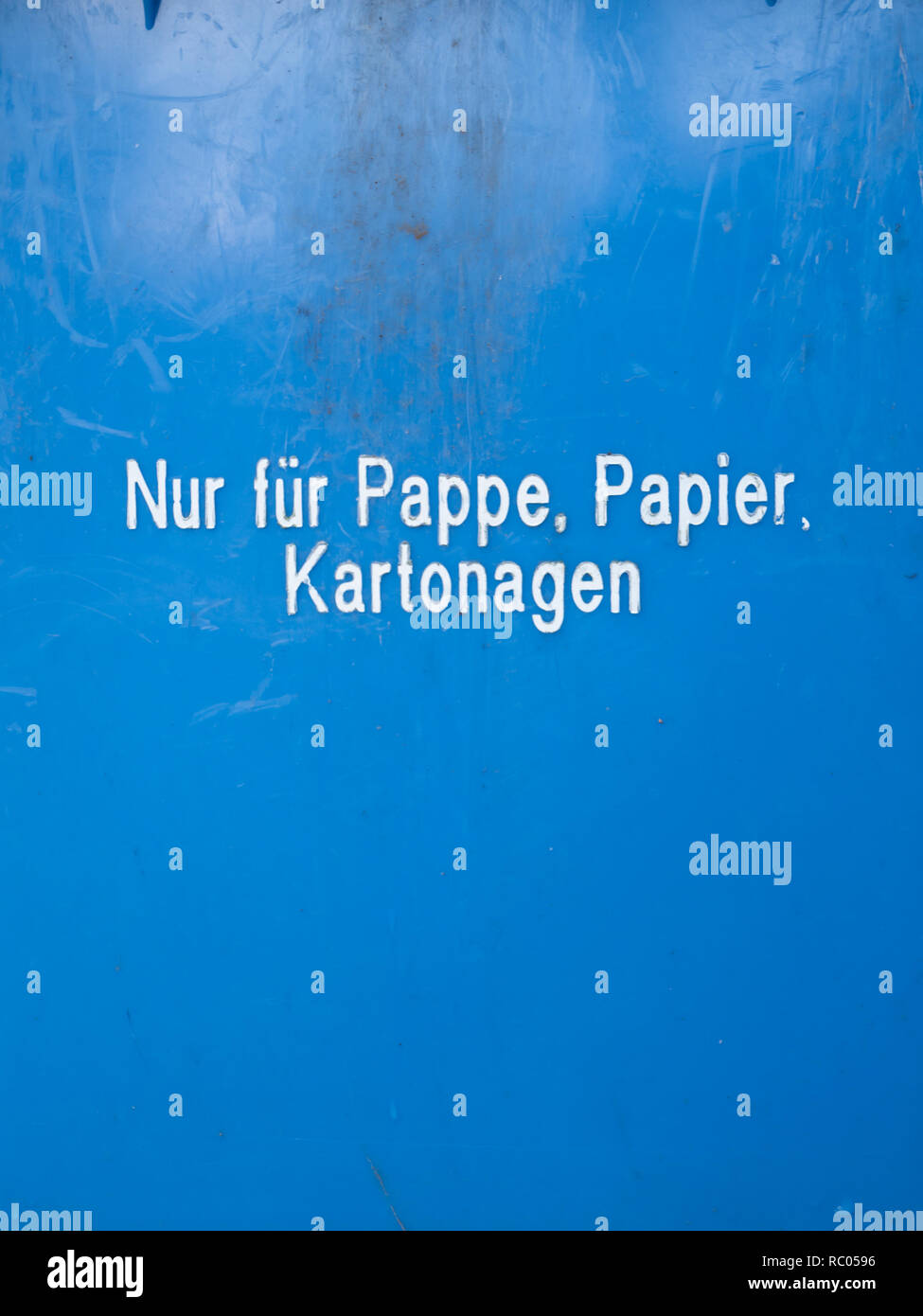Blue German Garbage Can for Paper Waste, Text saying "Only for ...