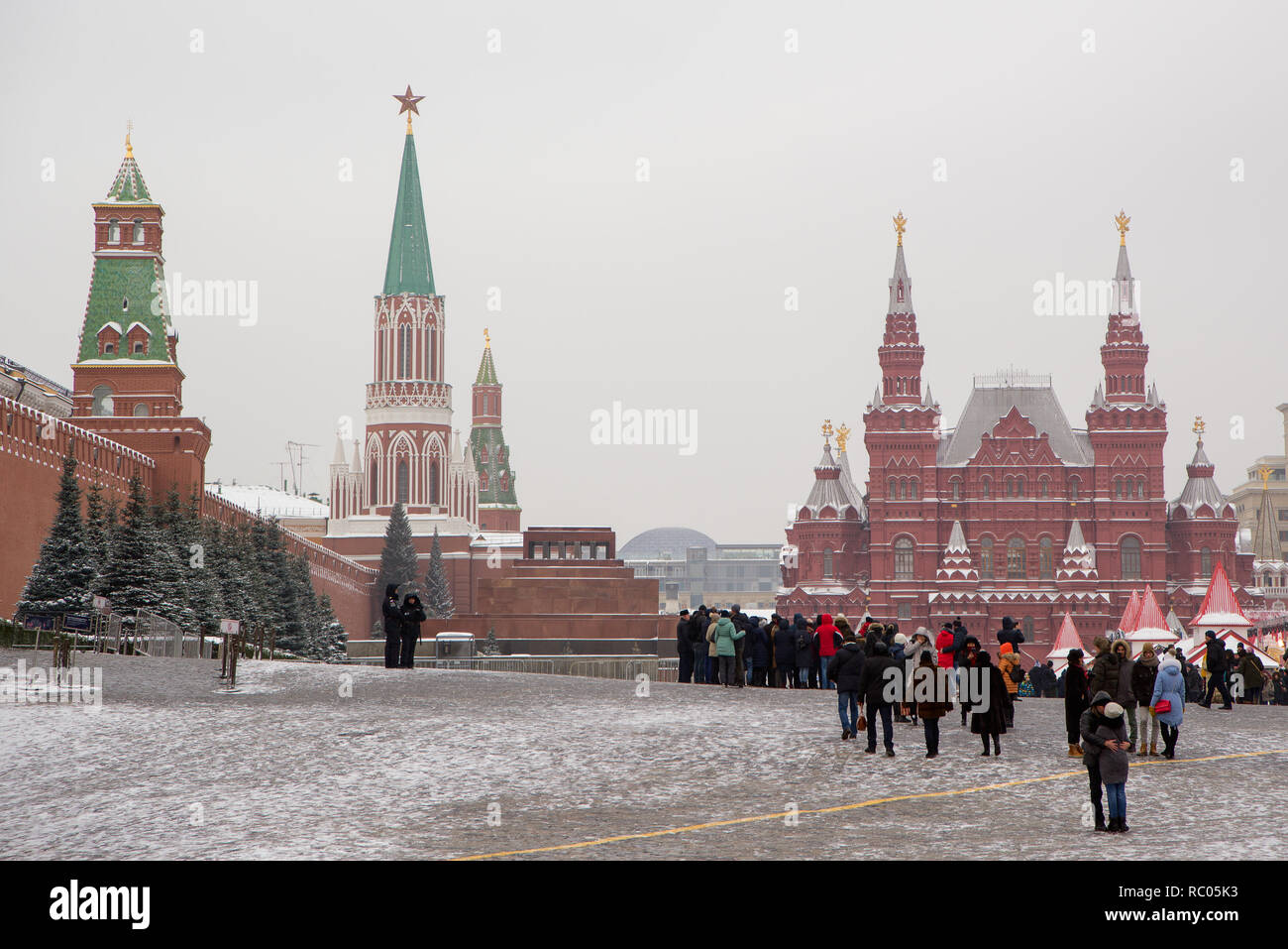 Moscow, Russia - December 23, 2018: Red Square with tourists in winter ...