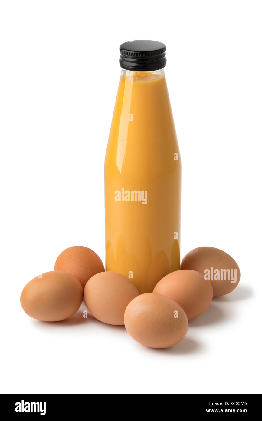 Bottle traditional dutch egg liqueur, called advokaat, and fresh eggs ...