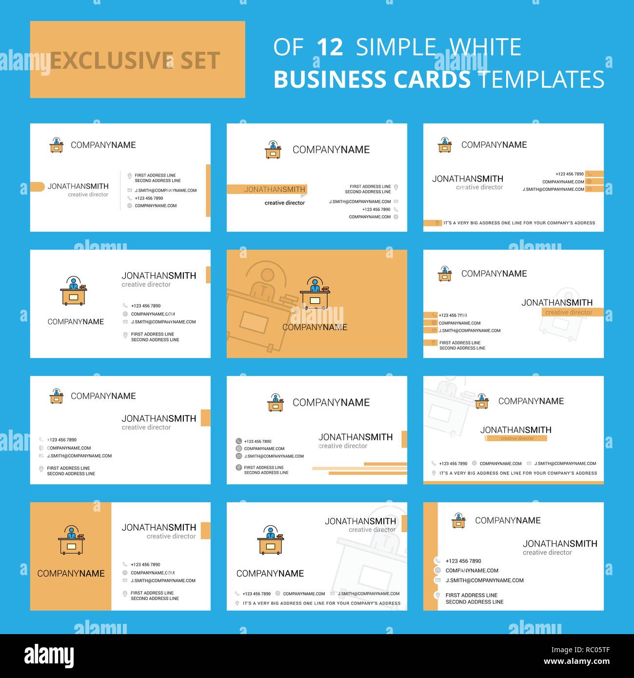 Set of 12 Office desk Creative Busienss Card Template. Editable ...