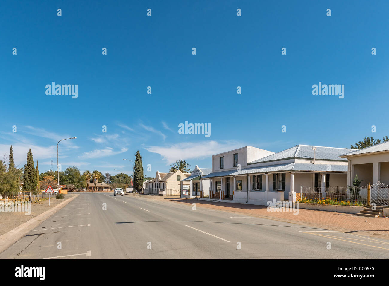 CALVINIA, SOUTH AFRICA, AUGUST 30, 2018: A street scene, with historic ...