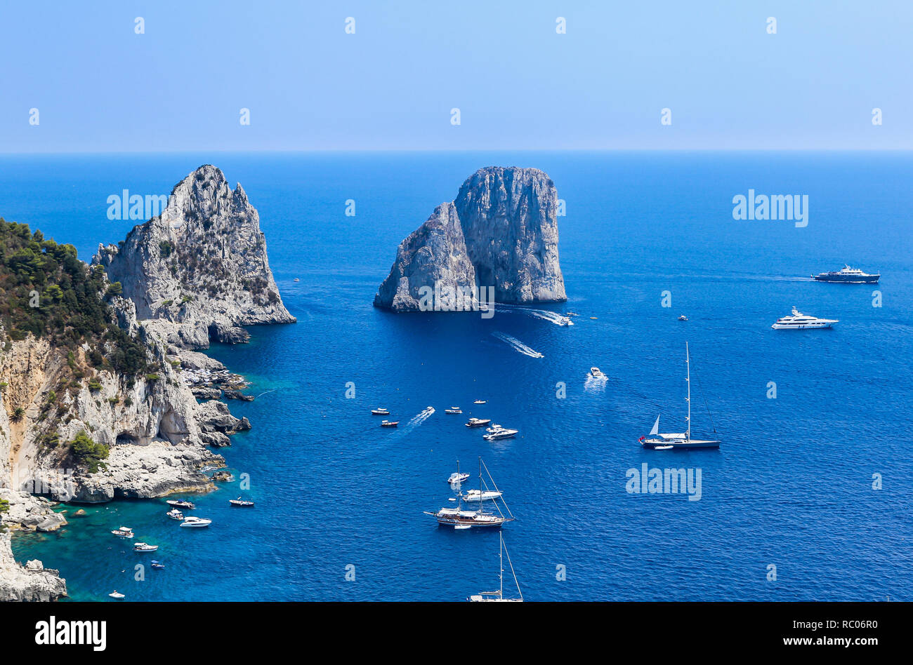 Italy. Capri Island. Faraglioni rock formation seen from Gardens of ...