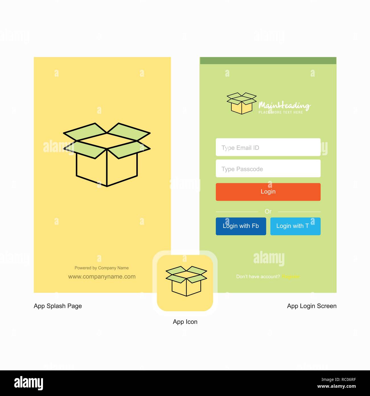 Company Carton Splash Screen and Login Page design with Logo template ...