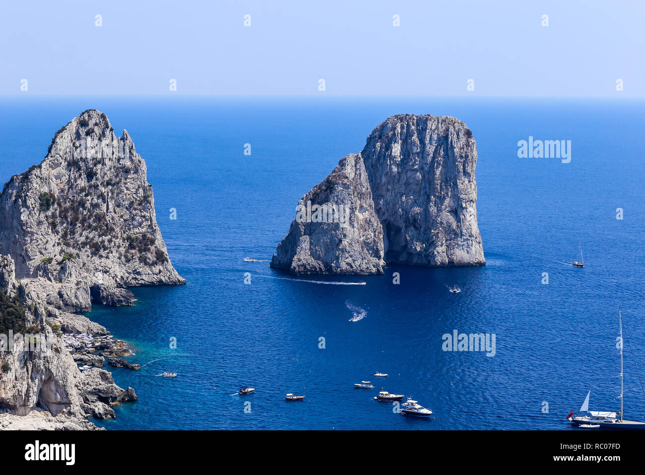 Italy. Capri Island. Faraglioni rock formation seen from Gardens of ...