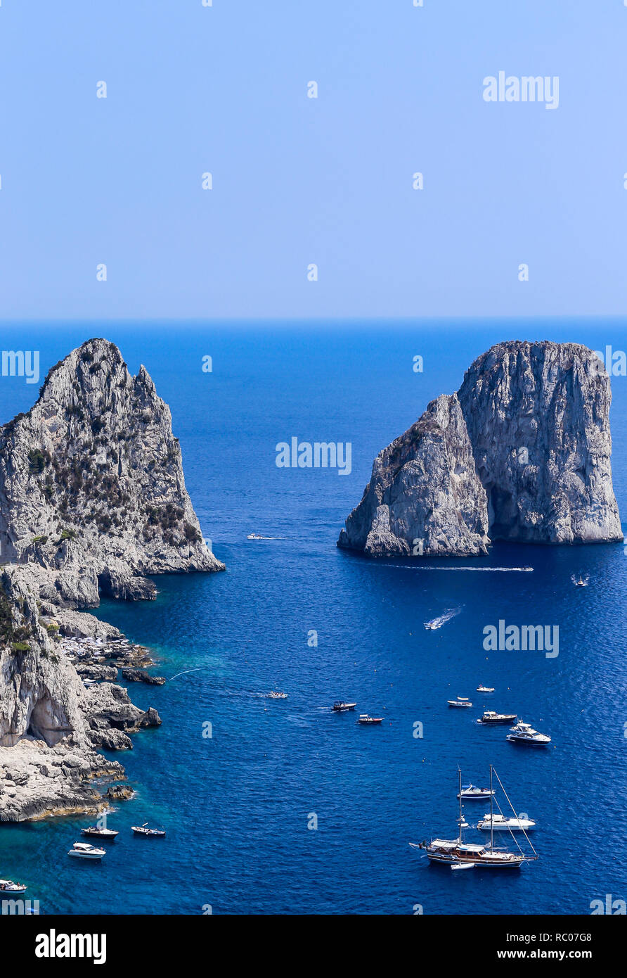 Italy. Capri Island. Faraglioni rock formation seen from Gardens of ...