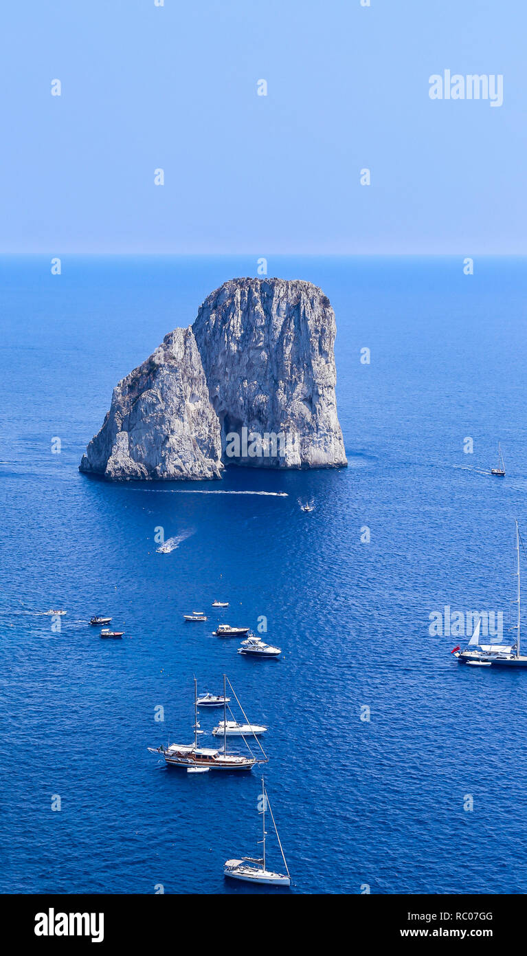 Italy. Capri Island. Faraglioni rock formation seen from Gardens of ...