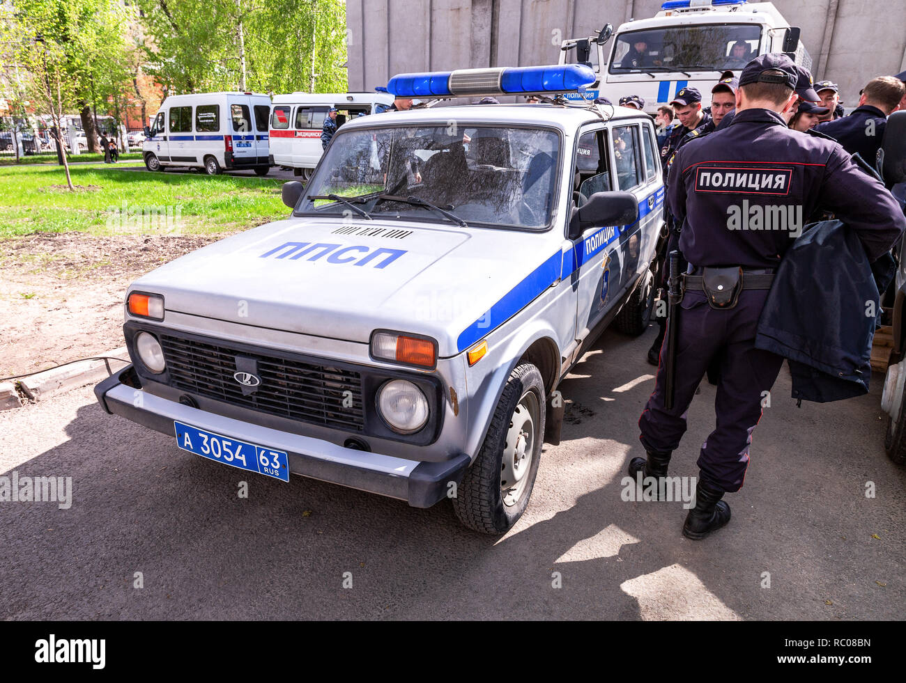 Samara, Russia - May 9, 2018: Russian police patrol cars and police ...