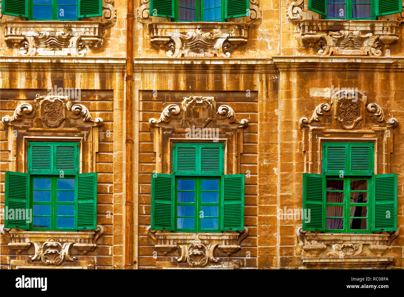Detail of a building in Valletta the capital of Malta with distinctive ...