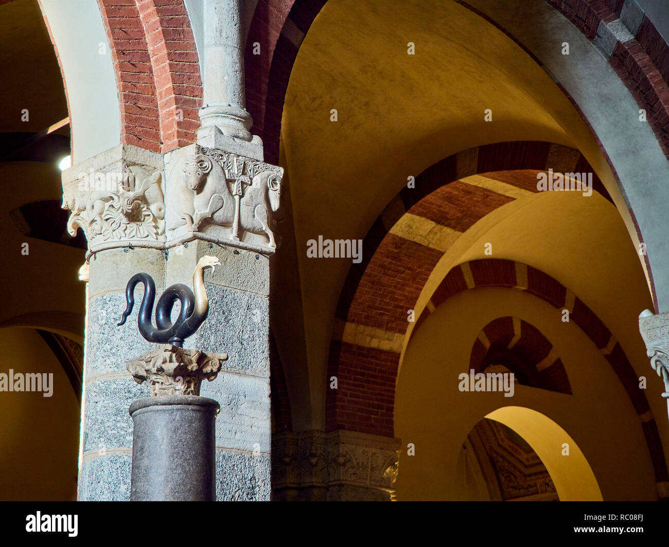 Milan, Italy - December 29, 2018. A ray of sun illuminating the Snake ...